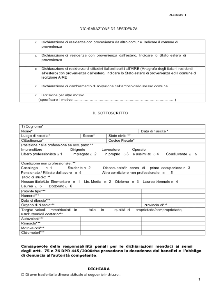 Compilabile Online dichiarazione di residenza - Firenze semplice Fax Email Stampa - pdfFiller