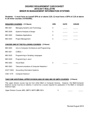 Fillable Online Degree Plan Checklist - Information Systems Bachelor of ...