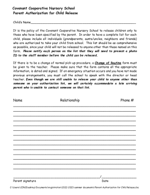 Fillable Online Parent Authorization for Child Release Fax Email Print ...