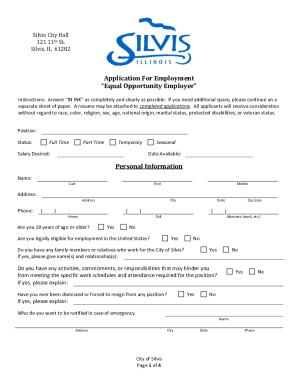 Fillable Online Application For Employment Equal Opportunity Employer ...