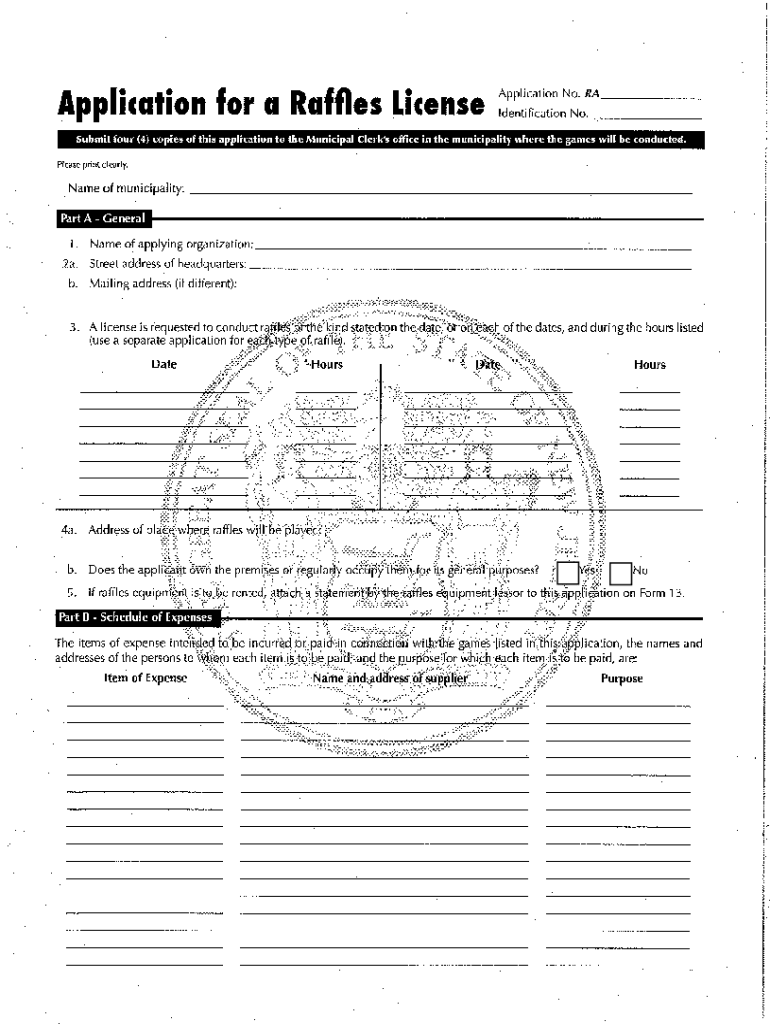 Fillable Online Application for a Raffles License Application No. RA ...