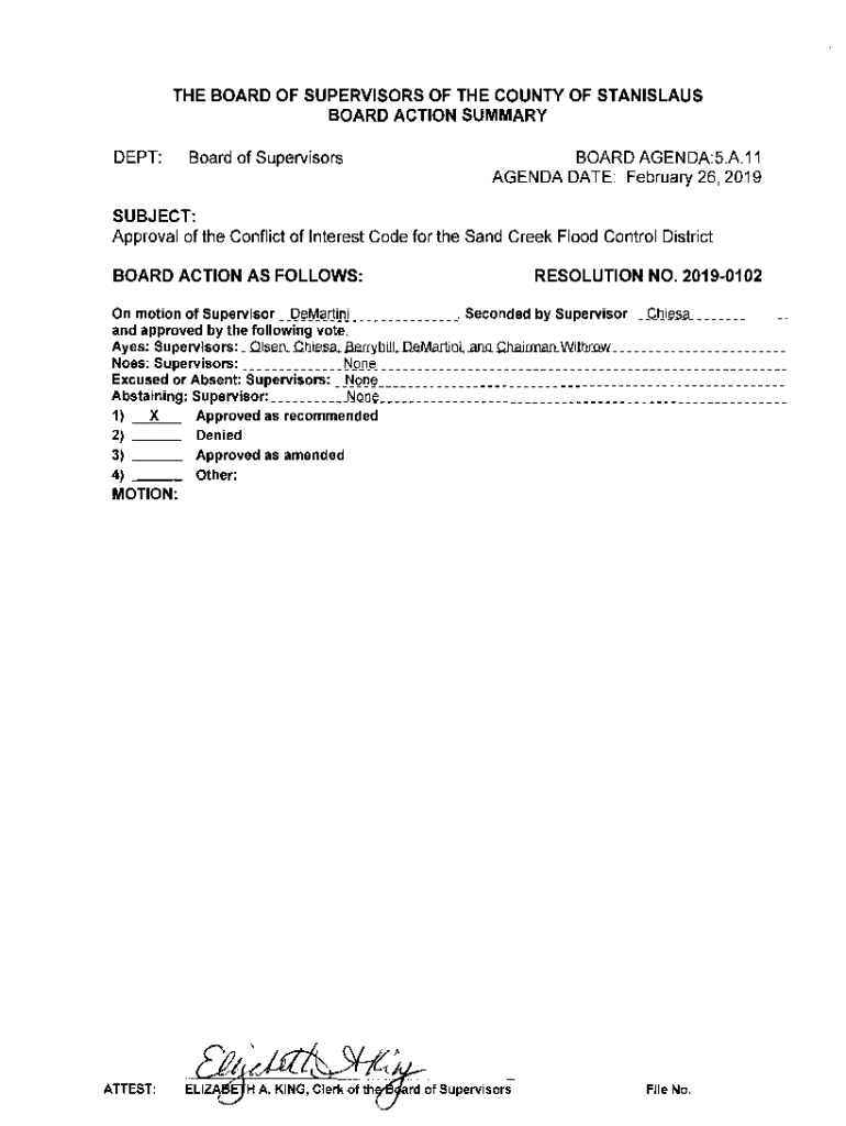 Fillable Online Stanislaus County Amended Conflict of Interest Code Fax ...