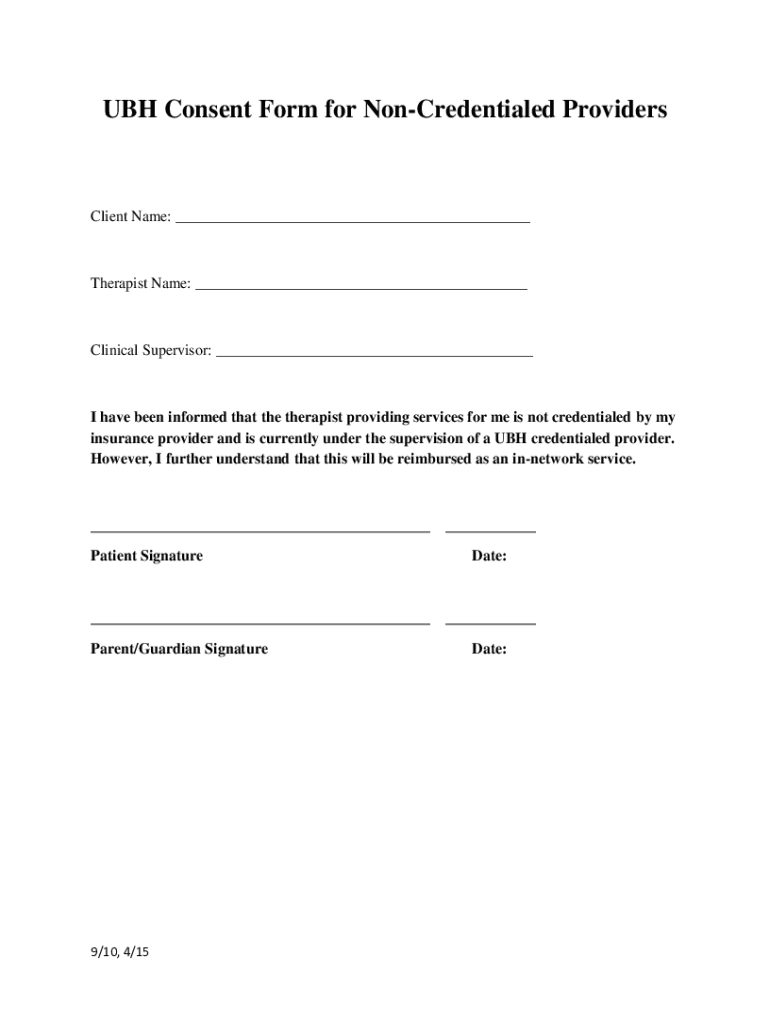Fillable Online UBH Consent Form for Non-Credentialed Providers Fax ...