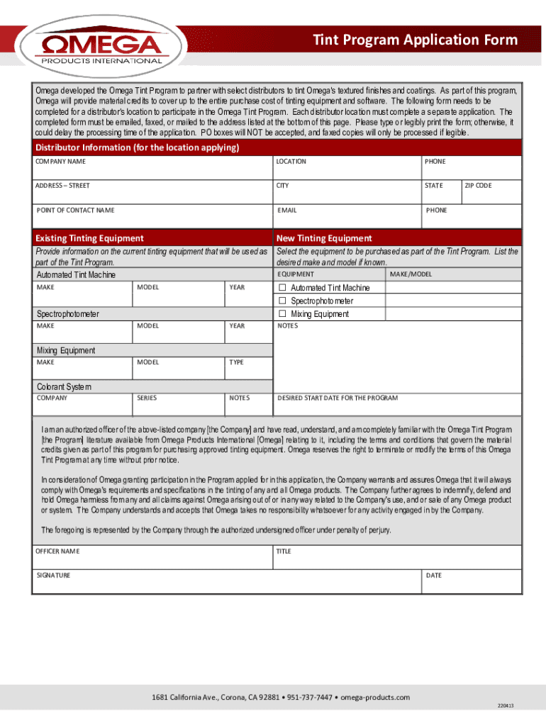 Fillable Online Tint Program Application Form Fax Email Print - pdfFiller
