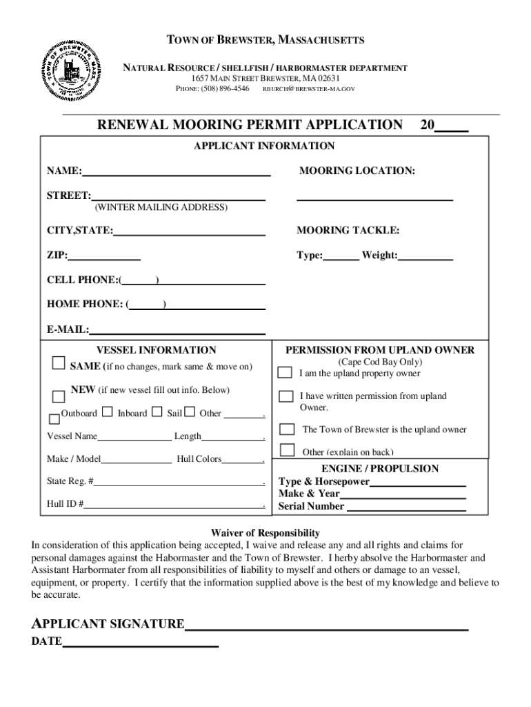 Fillable Online RENEWAL MOORING PERMIT APPLICATION 20 Fax Email Print ...