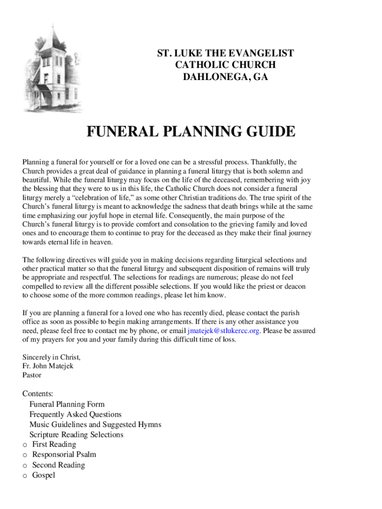 Fillable Online A Guide for Planning Funerals at St. Luke (2 Fax Email ...