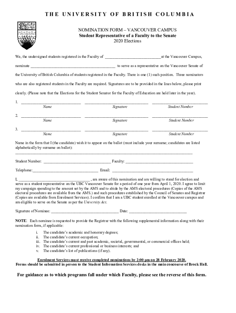 Fillable Online THE UNIVERSITY OF BRITISH COLUMBIA - UBC AMS Fax Email Print - pdfFiller