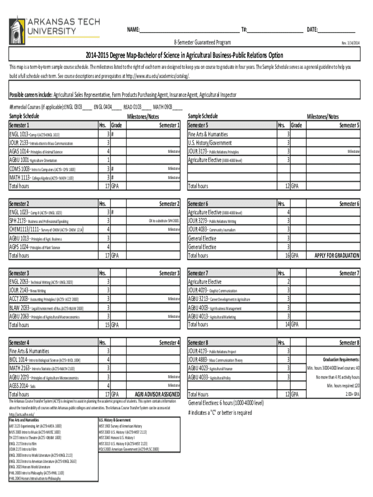 Fillable Online 2014-2015 Degree Map-Bachelor of Science in ...