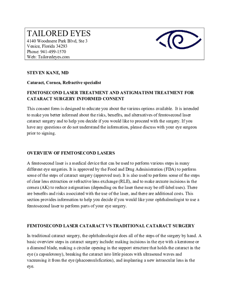 Fillable Online Tailored EyesCataract Surgery Venice Cornea Specialist ...