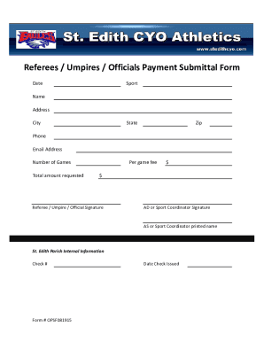 Fillable Online Referees / Umpires / Officials Payment Submittal Form ...