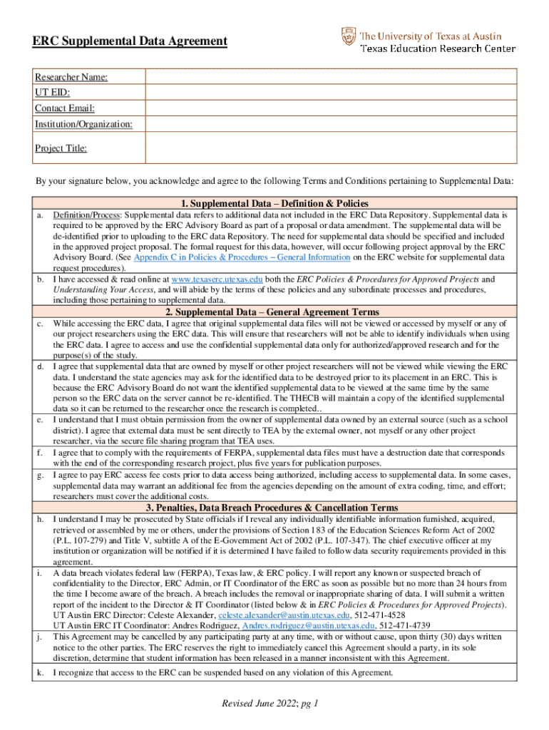 Fillable Online ERC Supplemental Data Agreement Fax Email Print - pdfFiller