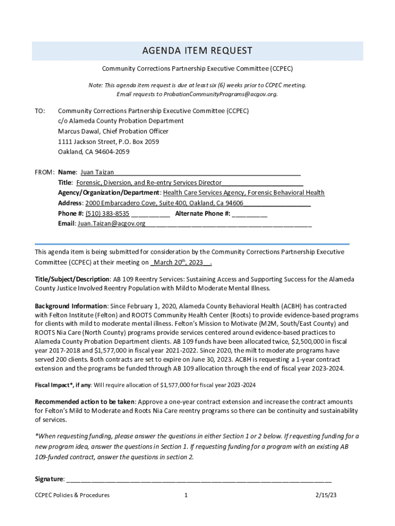 Fillable Online Community Corrections Partnership Executive Committee (CCPEC) Fax Email Print ...