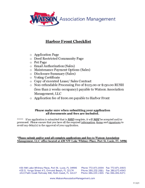 Fillable Online Harbor Front Checklist Fax Email Print - pdfFiller