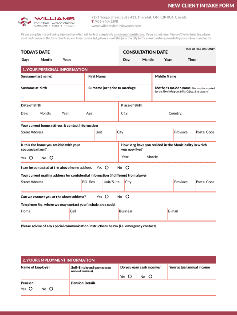 Fillable Online New Client Intake Form for your Family Practice Law ...