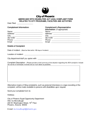 Fillable Online americans with disabilities act (ada) complaint form ...