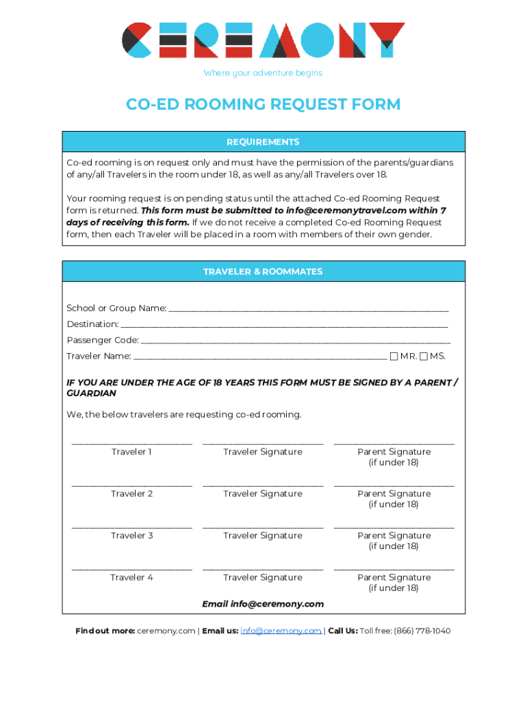 Fillable Online CO-ED ROOMING REQUEST FORM Fax Email Print - pdfFiller