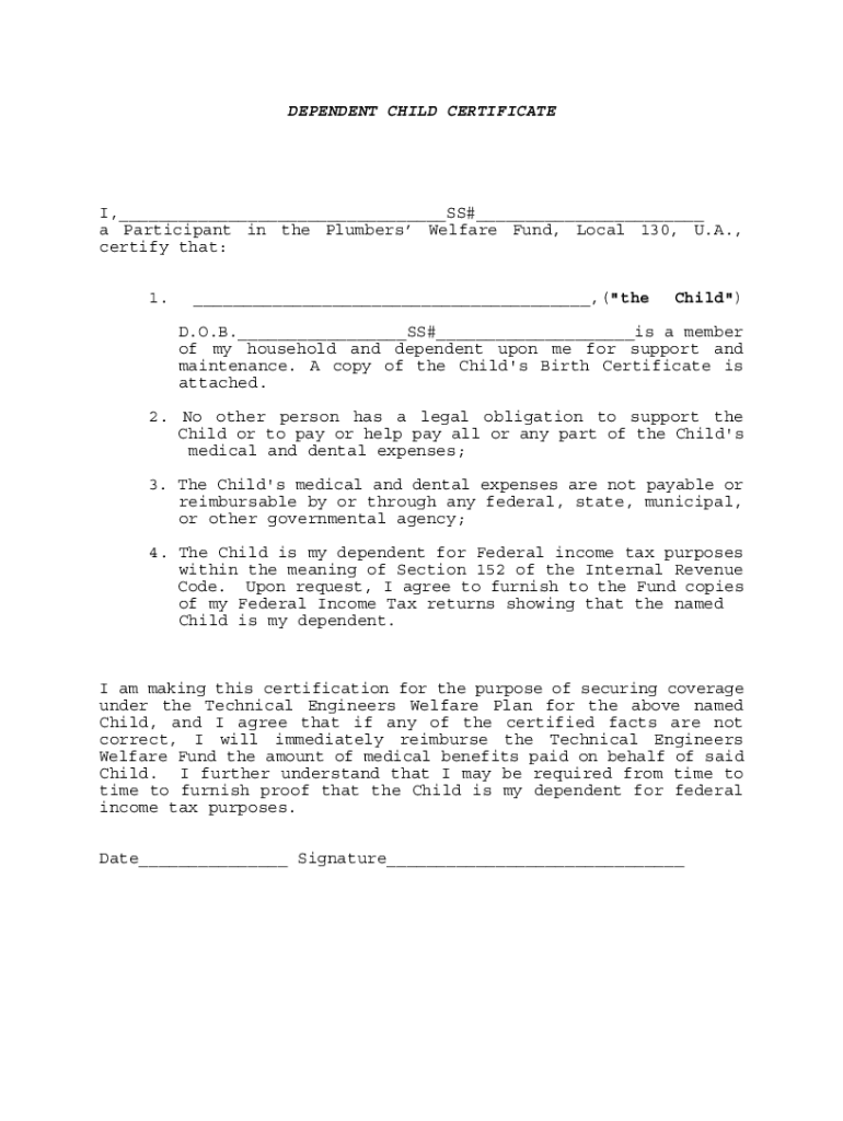 Fillable Online CERTIFICATE OF TAX DEPENDENT STATUS - HealthTrust Fax ...