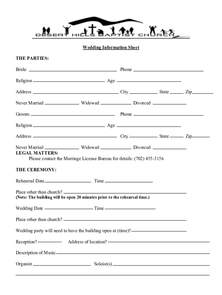 Fillable Online Wedding Information Sheet THE PARTIES: Bride Fax Email Print - pdfFiller