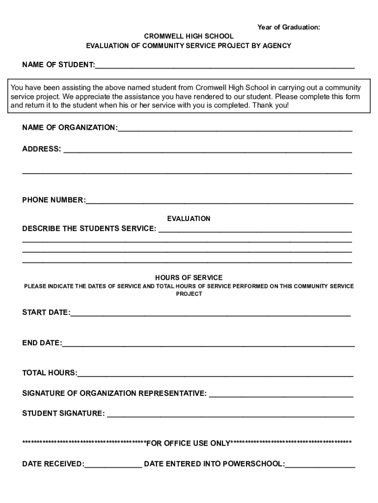 Fillable Online Community Service Recognition Form - Cromwell High ...