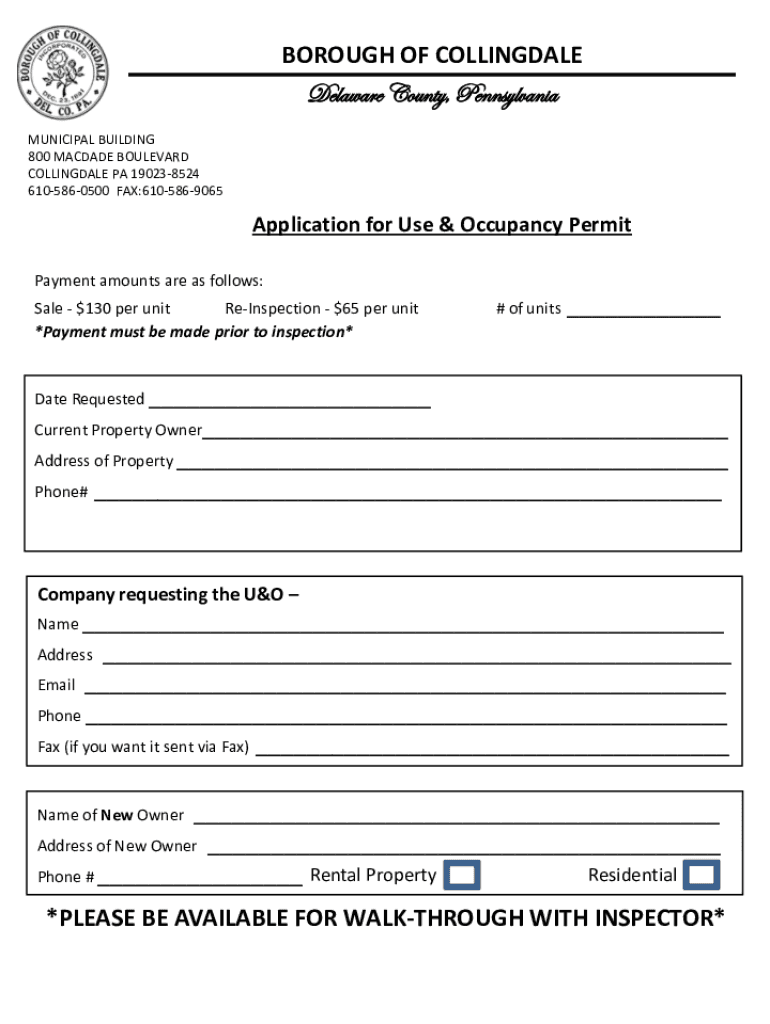 Fillable Online BOROUGH OF COLLINGDALE Fax Email Print - pdfFiller
