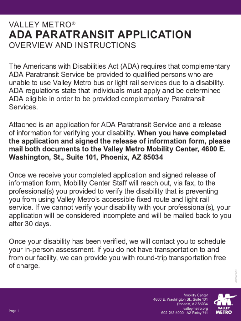 Fillable Online Valley Metro's (STAR) ADA Paratransit Application Fax ...