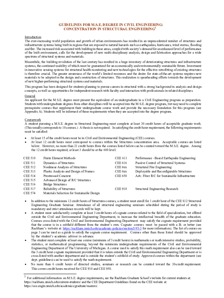Fillable Online cee engin umich GUIDELINES FOR M.S.E. DEGREE IN CIVIL ...