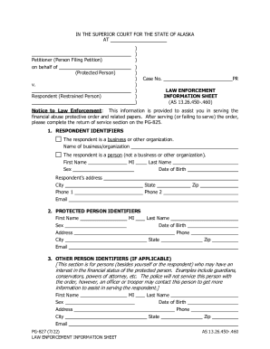 Fillable Online PG-827 Law Enforcement Info Sheet - Alaska Court System ...