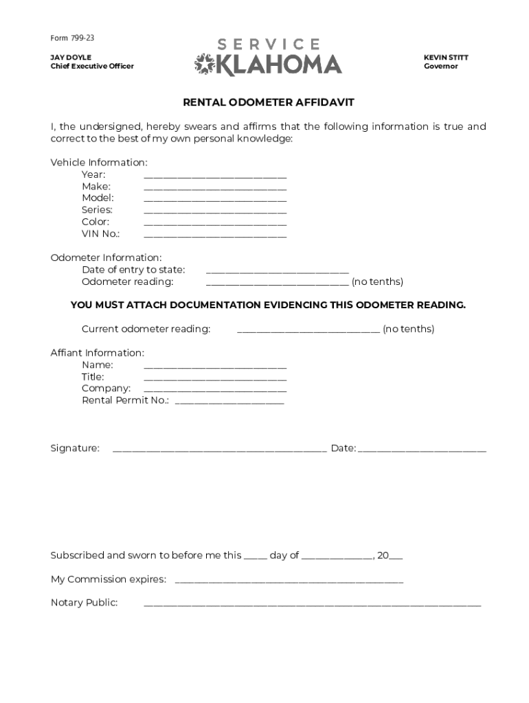 Fillable Online RENTAL ODOMETER AFFIDAVIT Fax Email Print - pdfFiller