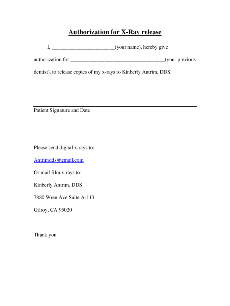 Fillable Online Authorization for X-Ray release Fax Email Print - pdfFiller