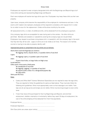 Fillable Online Dress Code Policy and Shirt Order Form Fax Email Print ...