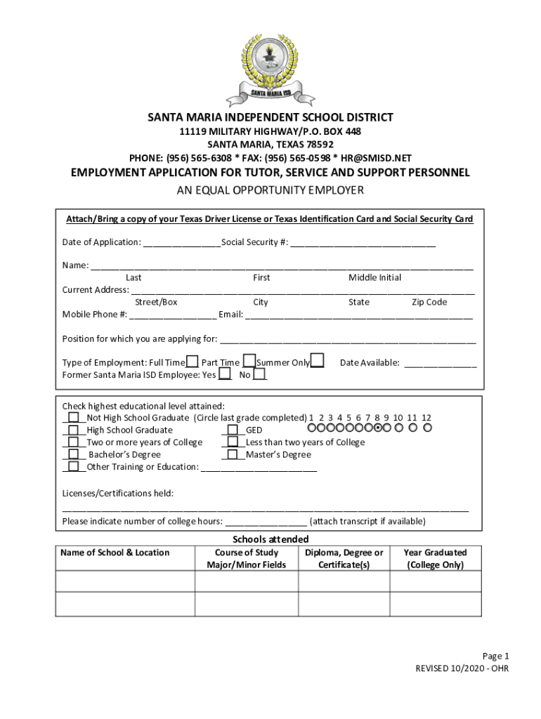 Fillable Online P O BOX 448 SANTA MARIA TEXAS 78592 PH 956 565- ... Fax ...