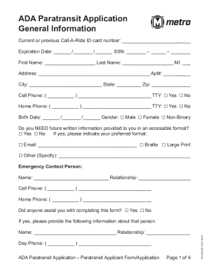 Fillable Online ADA Paratransit Application Information Sheet Fax Email ...