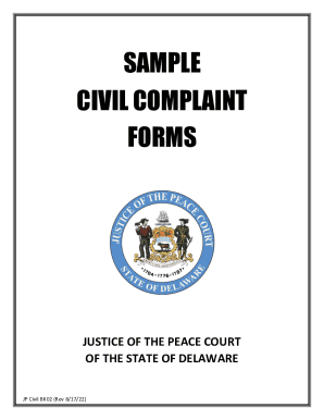 Fillable Online courts delaware SAMPLE CIVIL COMPLAINT FORMS - Delaware ...