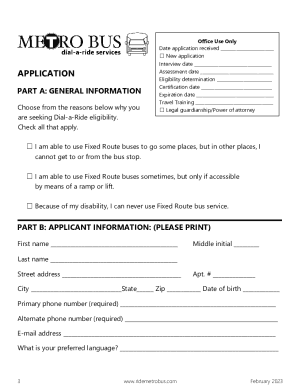 Fillable Online DIAL-A-RIDE SERVICE APPLICATION Fax Email Print - pdfFiller