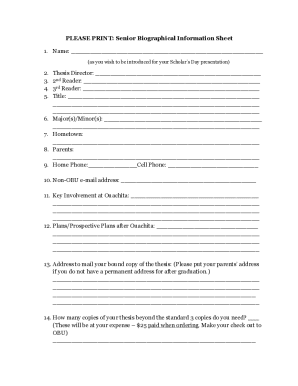 Fillable Online PLEASE PRINT: Senior Biographical Information Sheet Fax ...