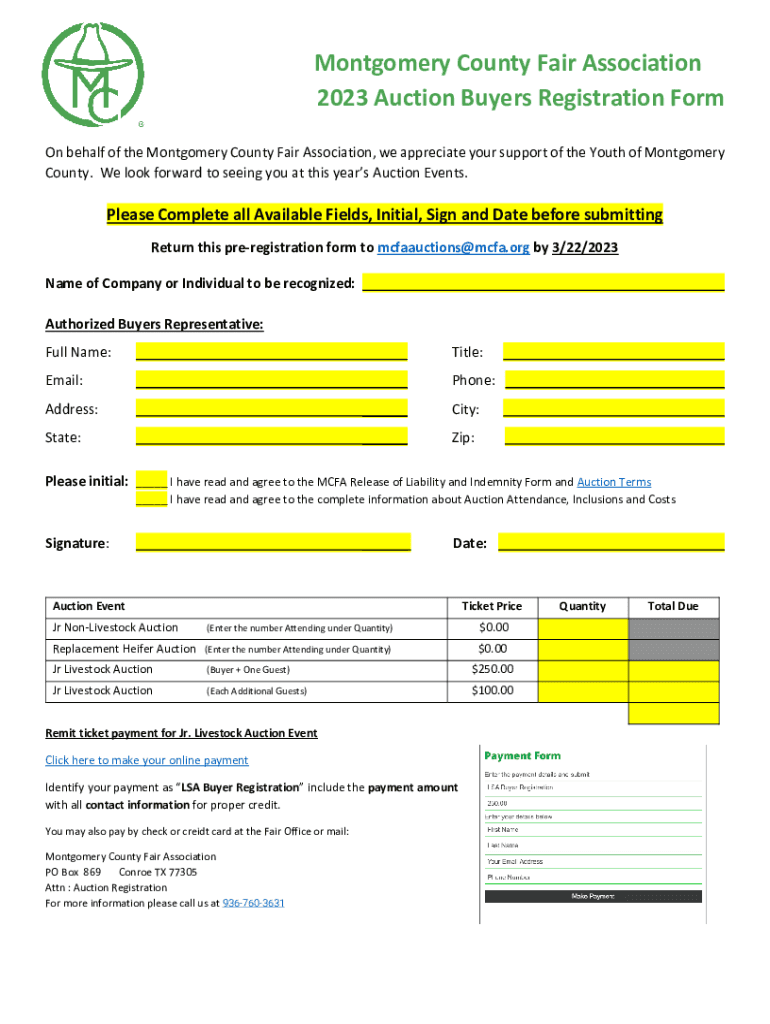 Fillable Online Downloadable-Auction-Registration-Form. ... Fax Email ...