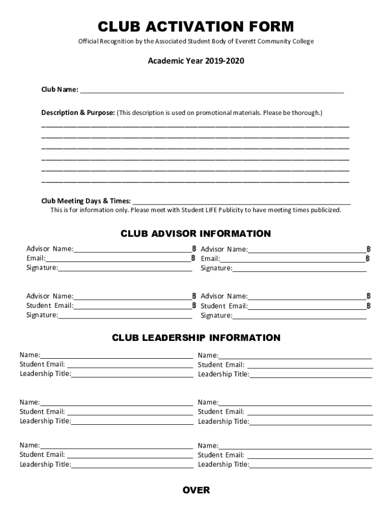 Fillable Online CLUB ACTIVATION FORM Fax Email Print - pdfFiller