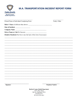 Fillable Online M.A. TRANSPORTATION INCIDENT REPORT FORM Fax Email ...