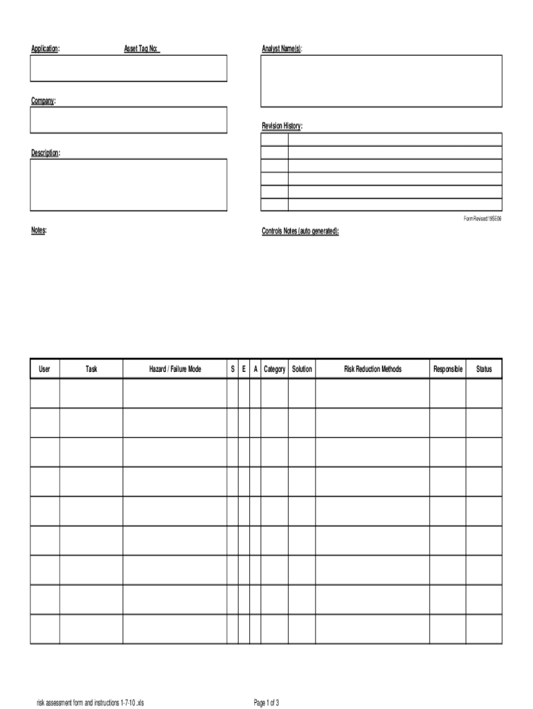 Fillable Online risk assessment form and instructions 1-7-10 .xls Fax ...