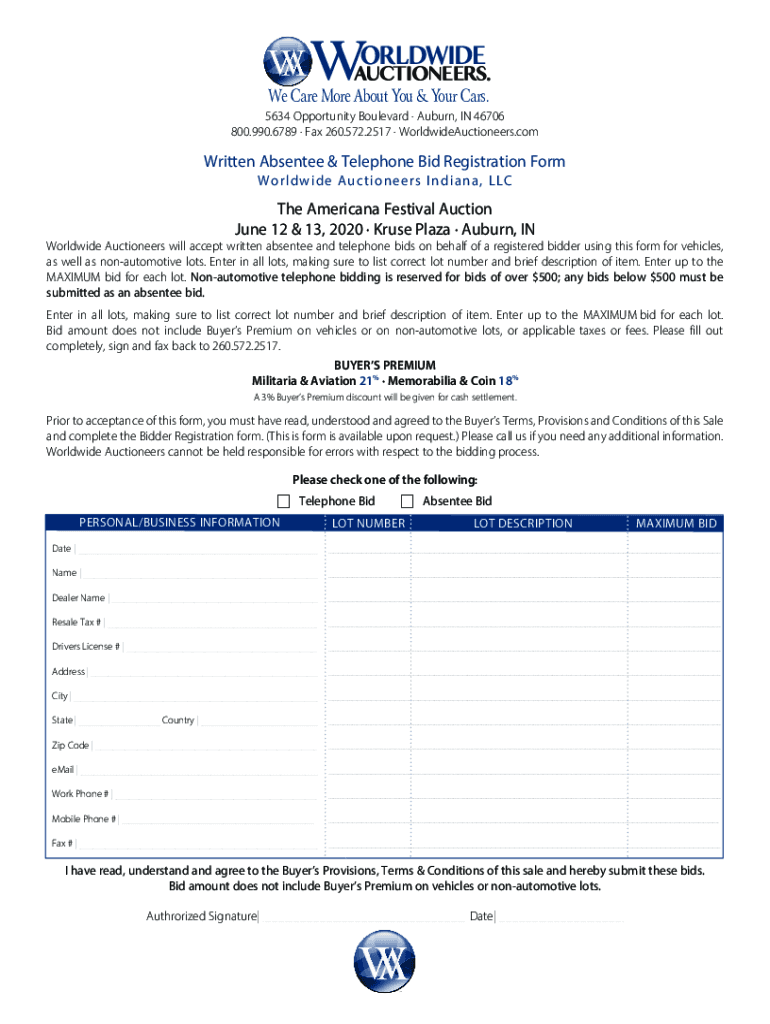 Fillable Online Phone/Absentee Bid Form Fax Email Print - pdfFiller