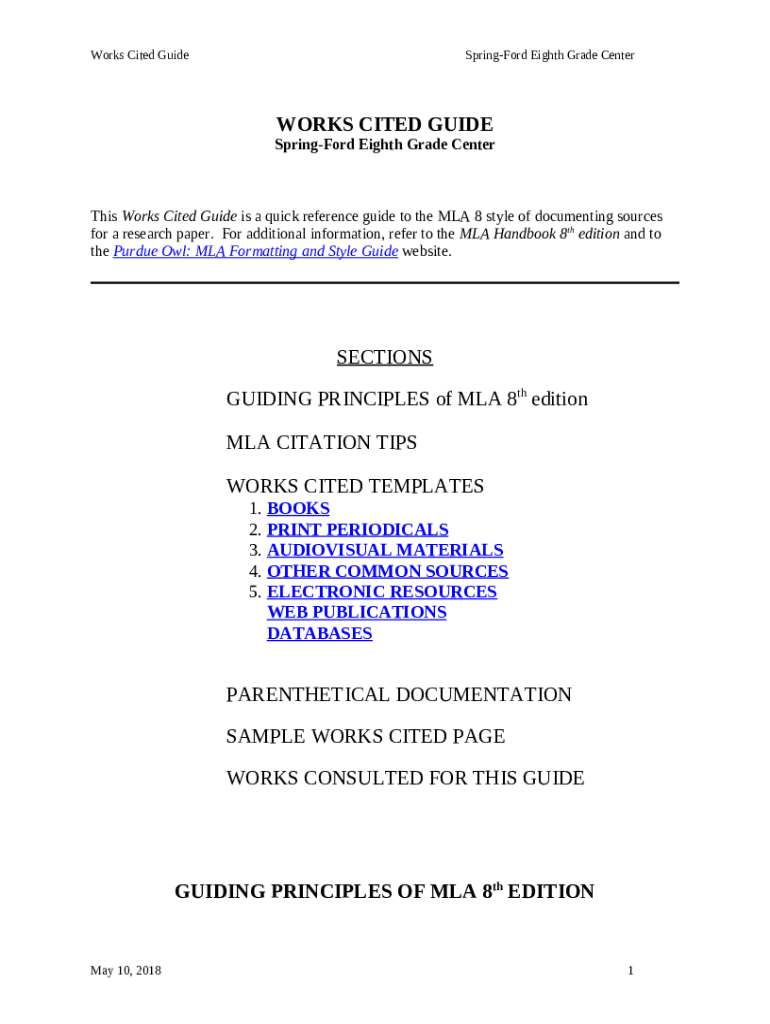 WORKS CITED GUIDE Doc Template | pdfFiller