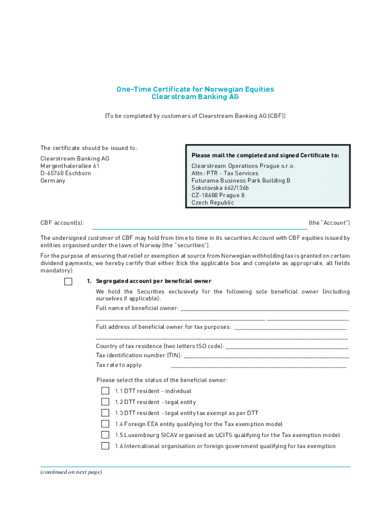 Fillable Online One-Time Certificate US Financial Institution Fax Email ...