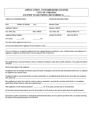 Fillable Online APPLICATION - PAWNBROKERS LICENSE CITY OF ... Fax Email ...