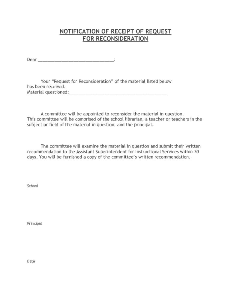 Fillable Online NOTIFICATION OF RECEIPT OF REQUEST FOR ... Fax Email ...