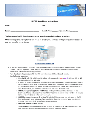 Fillable Online SUTAB COLONOSCOPY BOWEL PREP Fax Email Print - pdfFiller