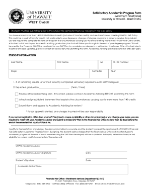 Fillable Online westoahu hawaii University of Hawaii West Oahu Satisfactory Academic Progress ...