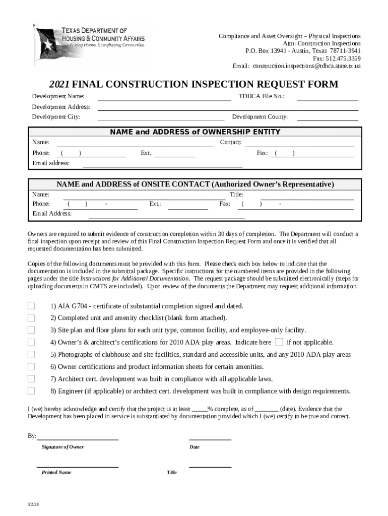 2021 final construction inspection request - events tdhca state tx Doc ...