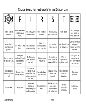 Fillable Online Choice Board for First Grade Virtual School Day ...