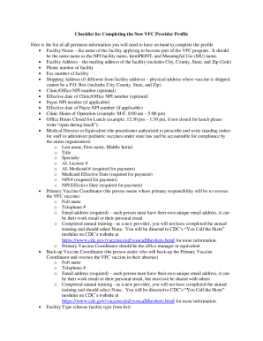 Fillable Online Checklist for Completing the New VFC Provider Profile ...