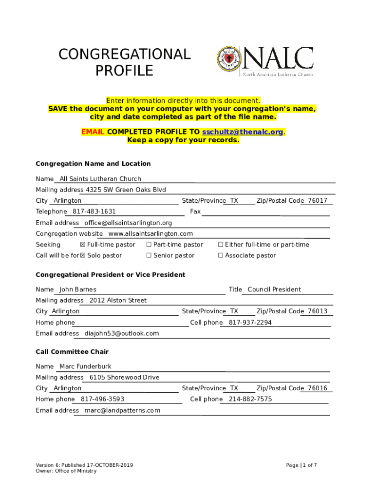 SAVE the document on your computer with your congregation's name, Doc ...